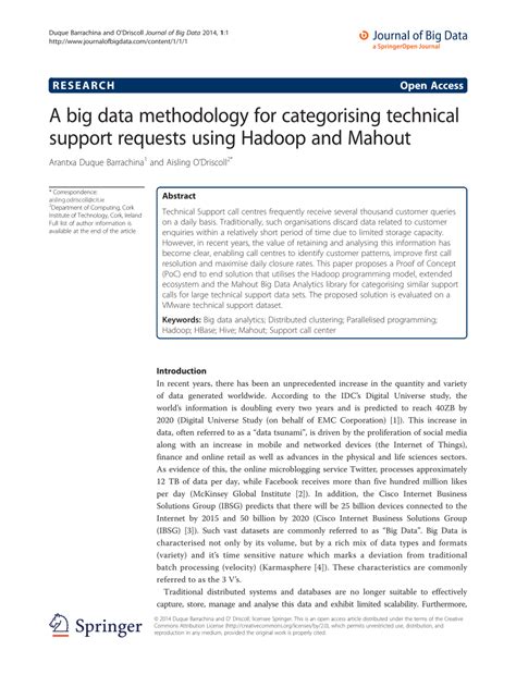 pdf a big data methodology for categorising technical support requests using hadoop and mahout