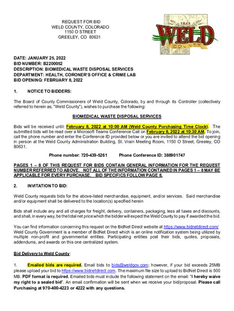 Fillable Online Fillable Online Co Weld Co REQUEST FOR BID Fax