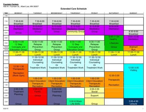 Extended Care Sample Daily Schedule Mayo Clinic Health System