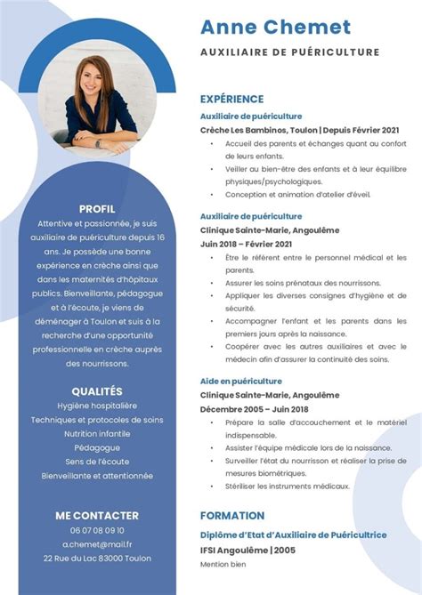 Modèle CV Auxiliaire de puériculture Mon Beau CV