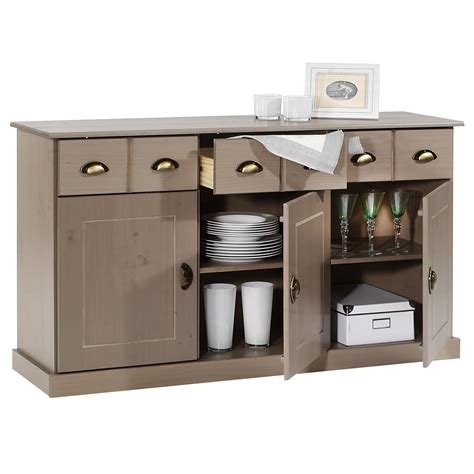 Buffet PARIS en pin massif 3 portes et 3 tiroirs lasuré taupe