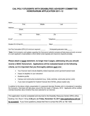Fillable Online Drc Calpoly Application Disability Resource Center
