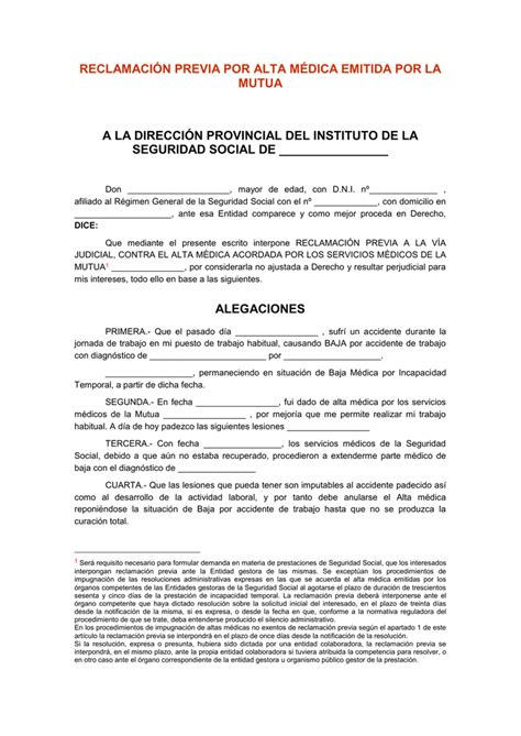 RECLAMACIÓN PREVIA POR ALTA MÉDICA EMITIDA POR LA