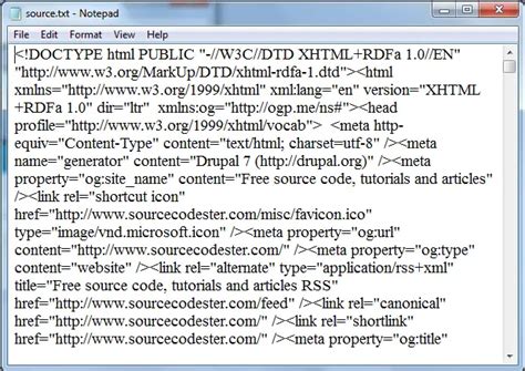 load web browser html source in notepad sourcecodester