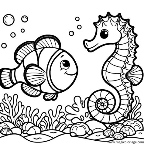 Dibujo Para Colorear Pez Payaso Y Su Amigo El Caballito De Mar Dibujo