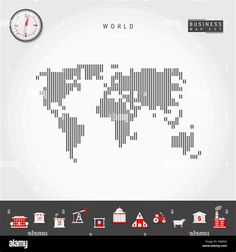Patrón de líneas verticales Vector Mapa del mundo Silueta de rayas del