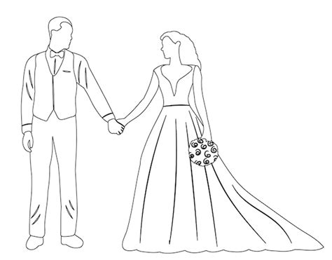 Bosquejo Del Dibujo Lineal De La Novia Y El Novio En El Vector Aislado
