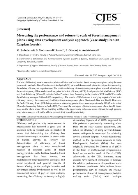 pdf measuring the performance and returns to scale of forest management plans using data