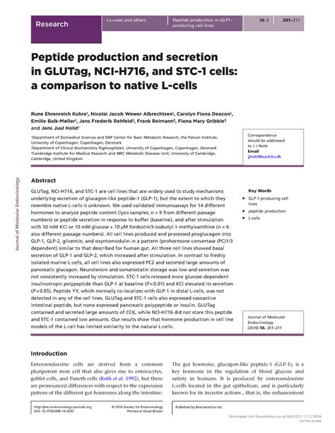 Comparison L Cell Models DOI 10 JME 15 Jme Endocrinology Journals