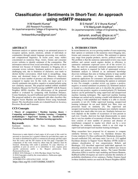 pdf classification of sentiments in short text an approach using msmtp measure
