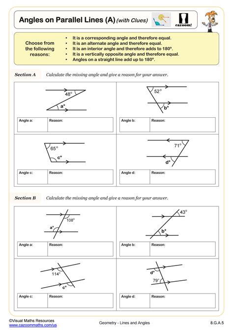 Calculating Angles On Parallel Lines With Transversals A With Clues