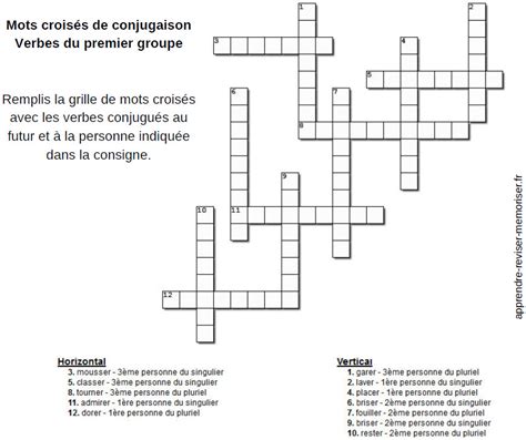 mots croisés conjugaison futur 1er groupe Apprendre réviser mémoriser