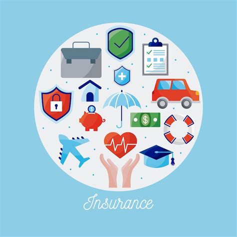 Iconos de seguros en círculo Vector Premium