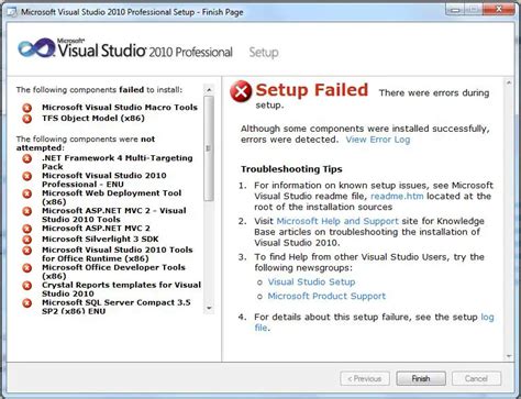 Microsoft Visual Studio Error In Finish Page Techyv
