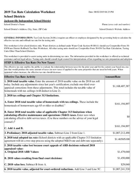 Fillable Online 2022 Tax Rate Calculation Worksheet School Districts