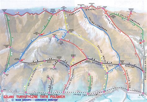 Tatry Polskie schematy szlaków z podanymi czasami przejścia