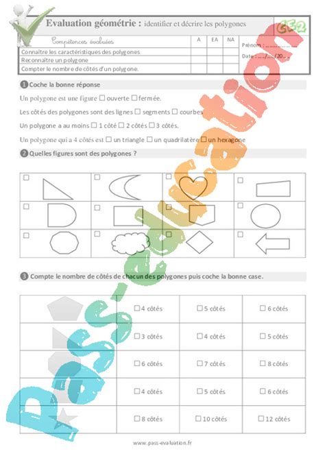 Identifier et décrire les polygones au CE2 Evaluation QCM Quiz