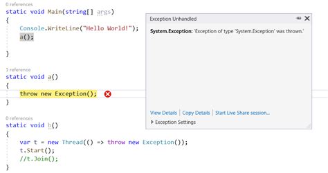 C How To Make Visual Studio Break In On Uncaught Exception In Thread