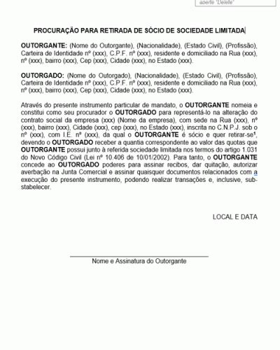 Refer Ncia De Procura O Para Retirada De S Cio De Sociedade Limitada