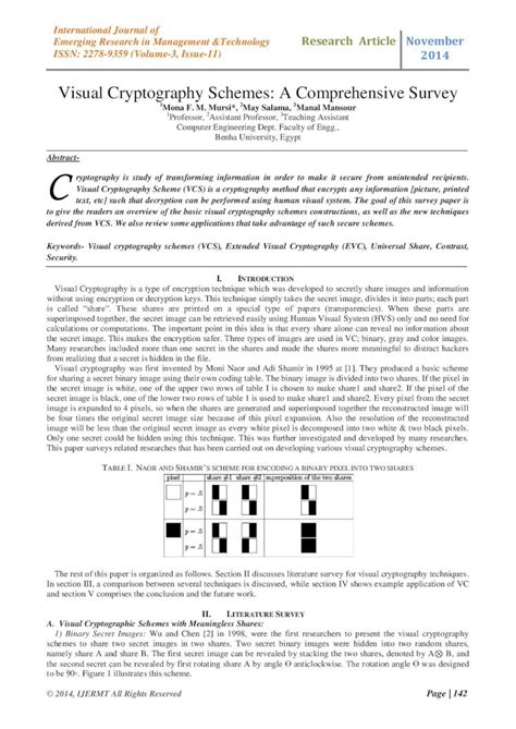 pdf visual cryptography schemes a comprehensive survey · visual cryptography scheme vcs is