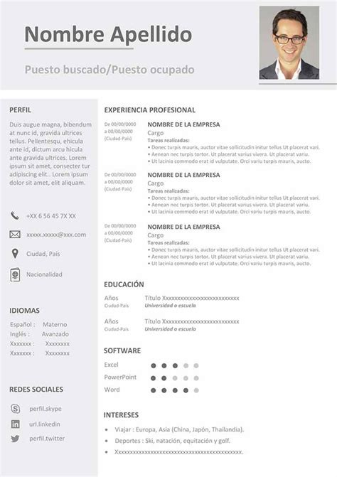 Ejemplo de Currículum Formal Descarga en Word CV Gratis