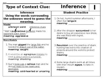 5 Types Of Context Clues Student Worksheets By Getting It Done