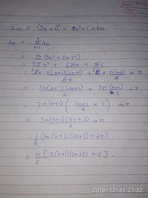 find the sum to n terms of the series whose nth term is 3n 1 2