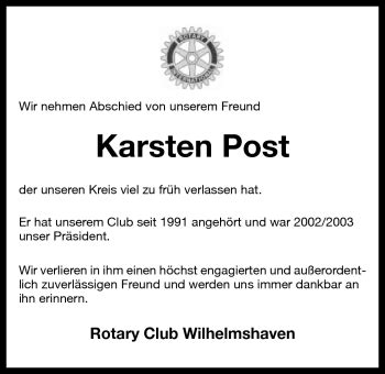 Traueranzeigen Von Karsten Post Nordwest Trauer De