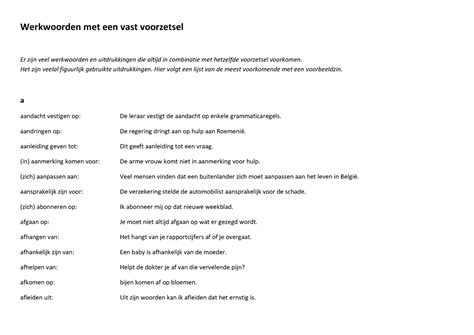 04 3 Werkwoorden Vast Voorzetsel Lijst 002 Werkwoorden Met Een