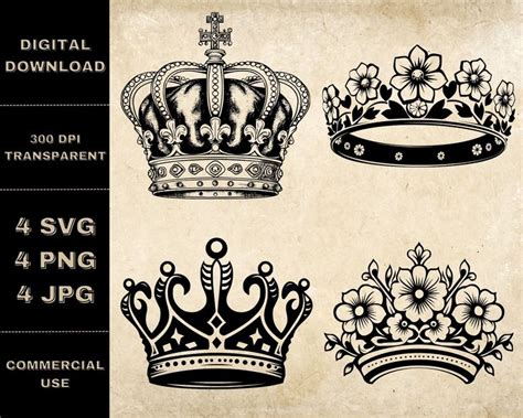 Royal Crown SVG Bundle PNG Floral Crown Clipart Hand Drawn Crown