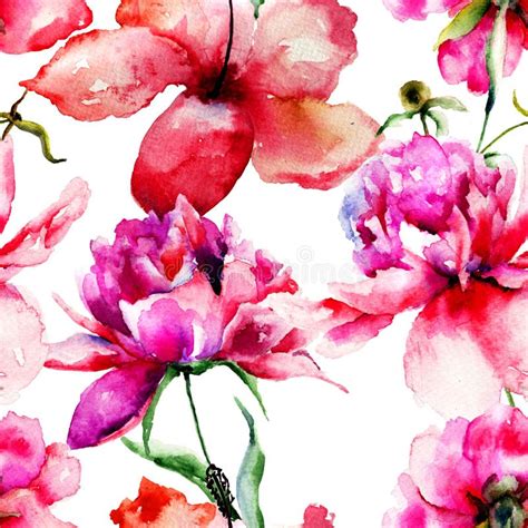 Fleurs De Pivoine Illustration D Aquarelle Illustration Stock