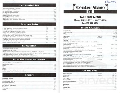 Center Stage Deli Menu In Schenectady New York Usa