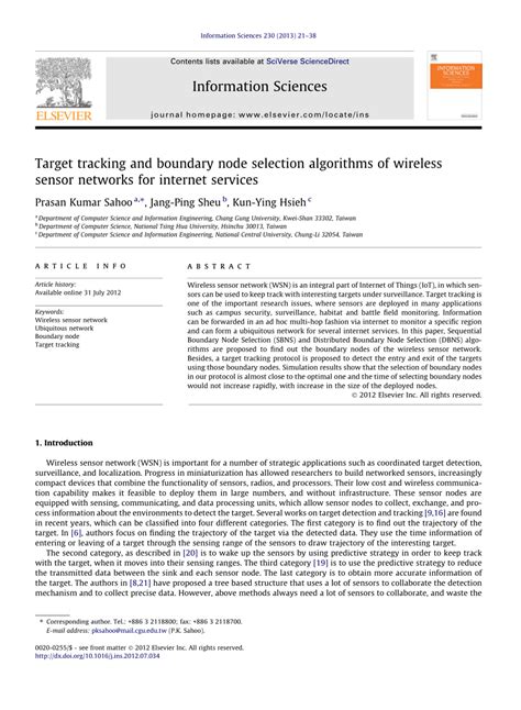 pdf target tracking and boundary node selection algorithms of wireless sensor networks for