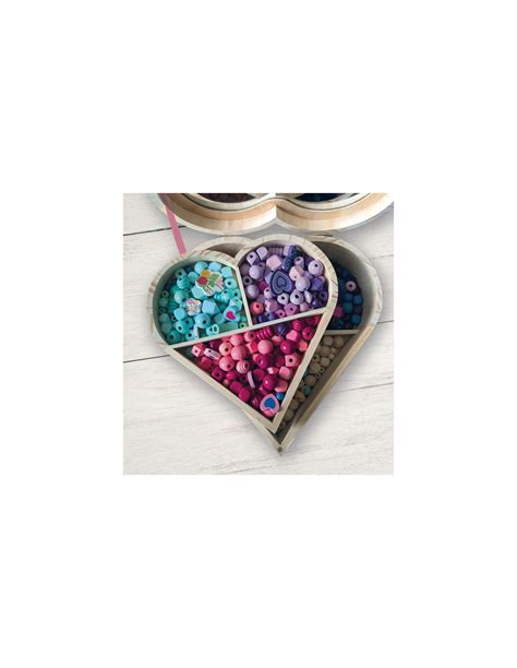 Coffret Bois Coeur Avec 500 Perles En Bois Sycomore