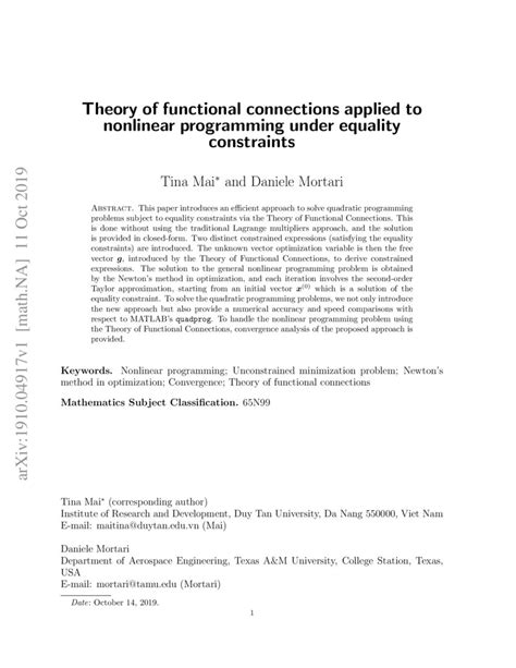 theory of functional connections applied to nonlinear programming under equality constraints