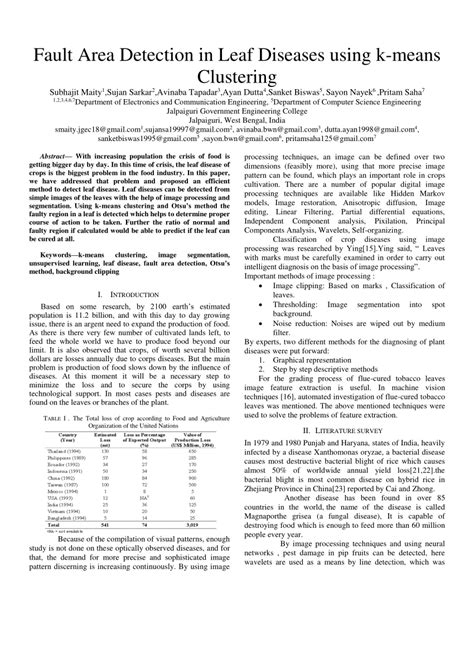 pdf fault area detection in leaf diseases using k means clustering