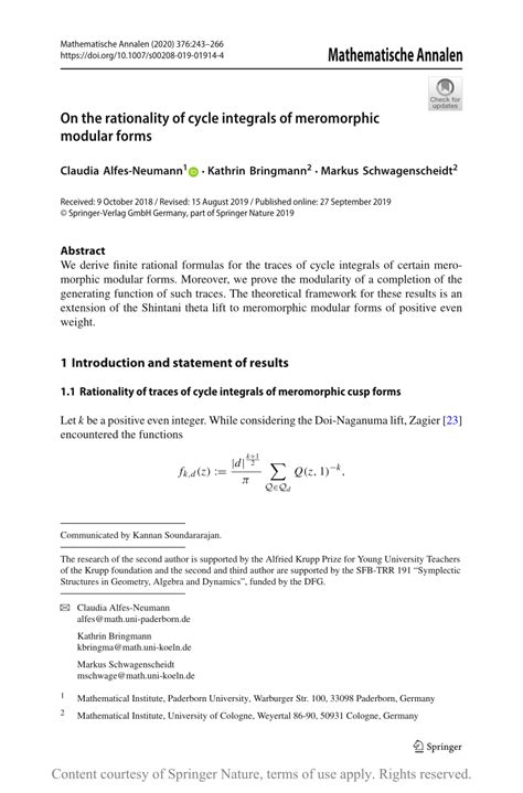 on the rationality of cycle integrals of meromorphic modular forms request pdf