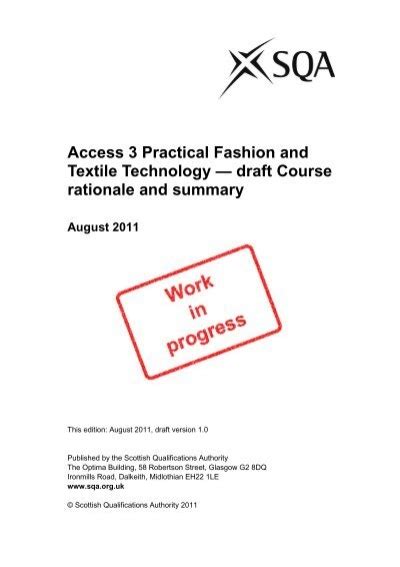 Access 3 Practical Fashion and Textile Technology â draft SQA