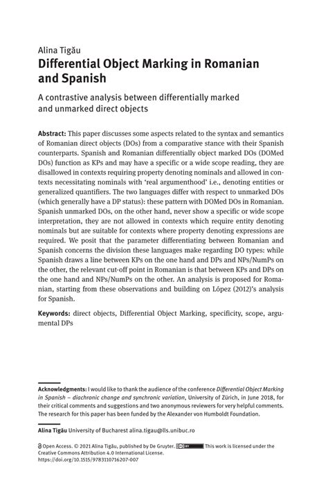 pdf differential object marking in romanian and spanish a contrastive analysis between