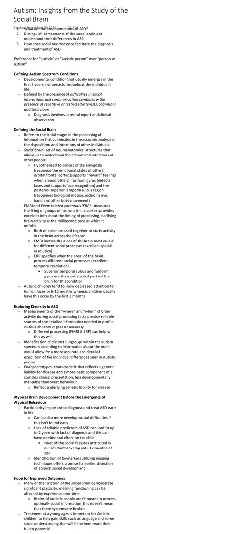 Psyc Reading Notes Autism Insights From The Study Of The Social