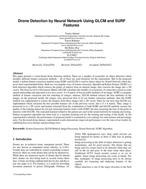pdf drone detection by neural network using glcm and surf features