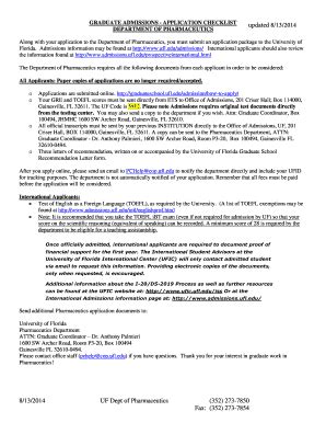 Fillable Online GRADUATE ADMISSIONS APPLICATION CHECKLIST Fax Email
