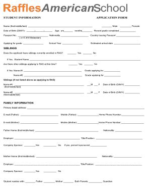 Fillable Online RAS Application Form Raffles American School Fax