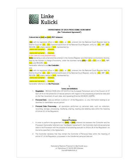 Umowa Powierzenia Przetwarzania Danych Osobowych Pl En Zam W Wz R Umowy