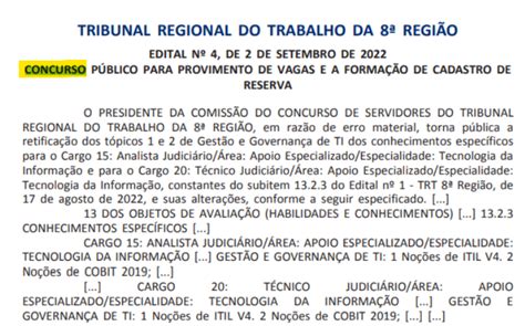 Concurso TRT 8 retificação do edital é divulgada LS Ensino
