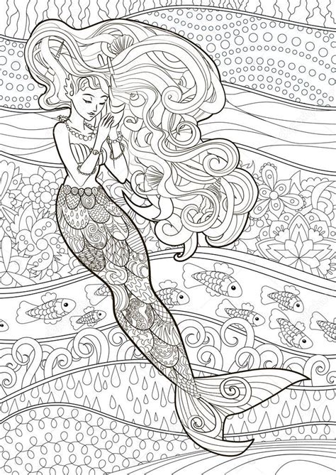 Página para colorear para adultos con una sirena en estilo enmarañado