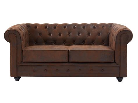 Canapé 2 places en microfibre aspect cuir vieilli CHESTERFIELD
