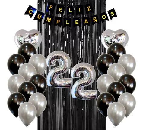 Combo Kit Deco Fiesta Globos Plata Y Negro