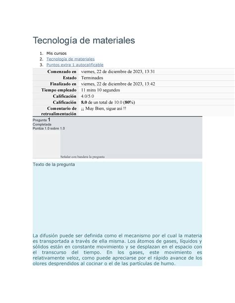 Tecnología de materiales semana 1 autocalificable Tecnología de