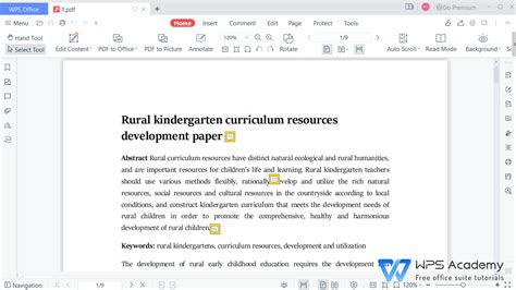 how to open the note mode in the pdf reading mode wps office academy